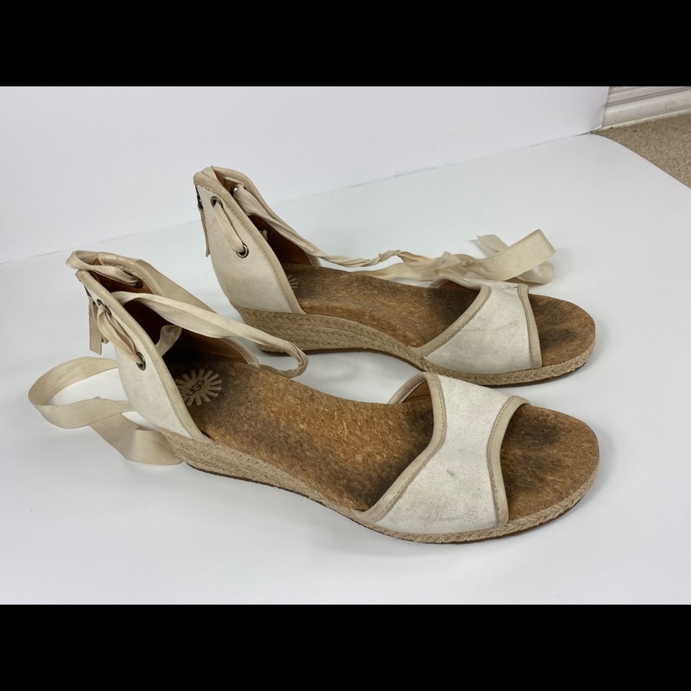 Ugg Ivory Espadrille Wedge Heel Sandals - Gem